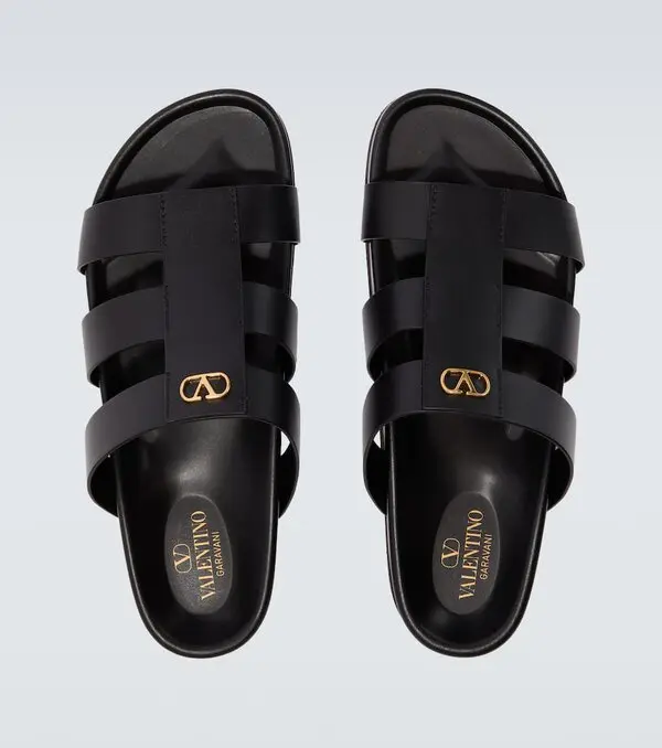 Valentino Garavani Studshield Vlogo Leather Sandals - Black