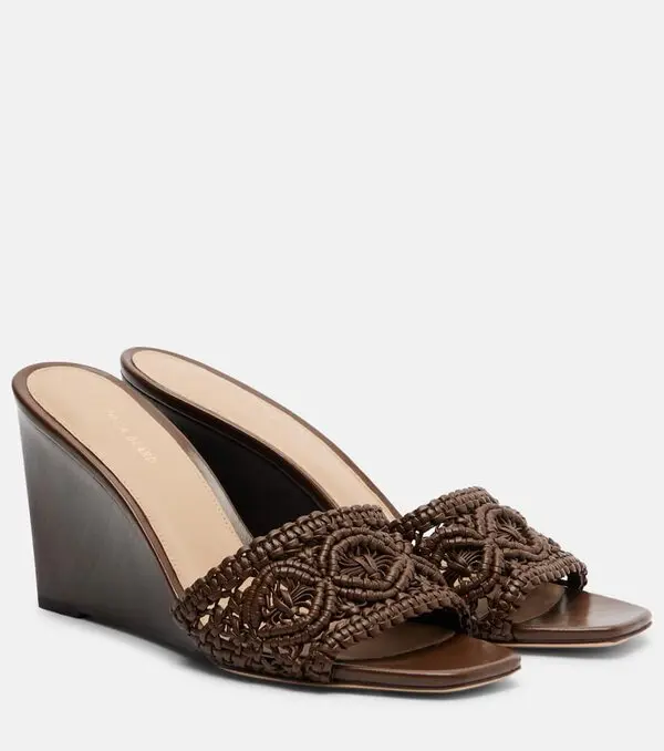 Veronica Beard Ellen Macrame Leather Wedge Mules