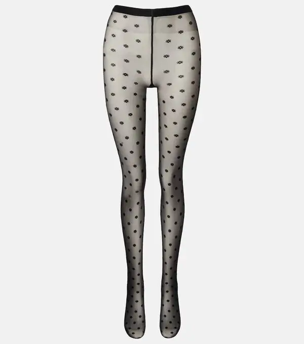 Wolford Daisy Floral Sheer Tights - Black