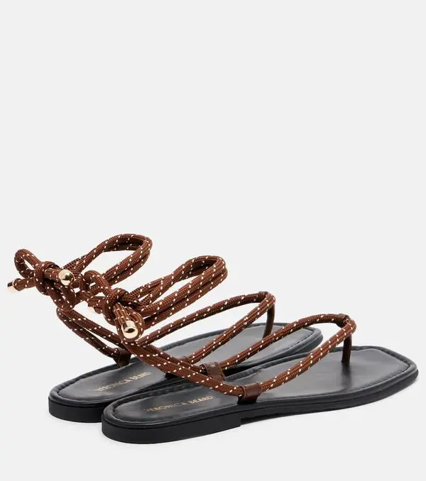 Veronica Beard Carmina Leather-trimmed Thong Sandals - Brown