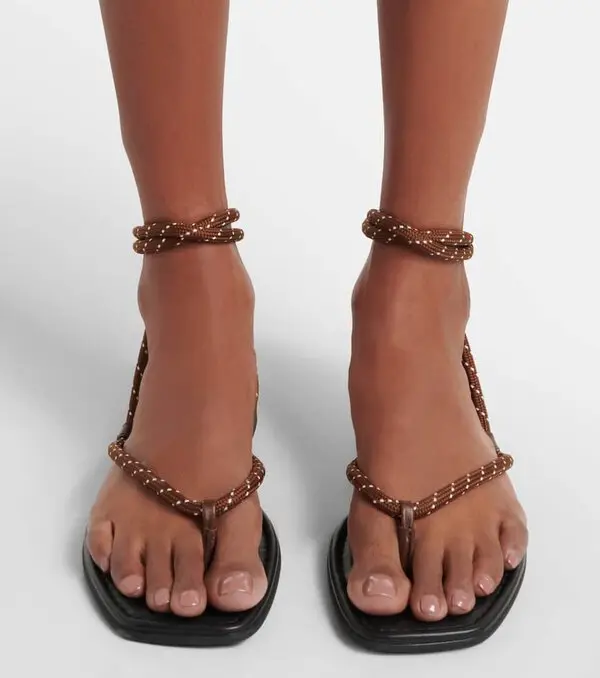 Veronica Beard Carmina Leather-trimmed Thong Sandals - Brown