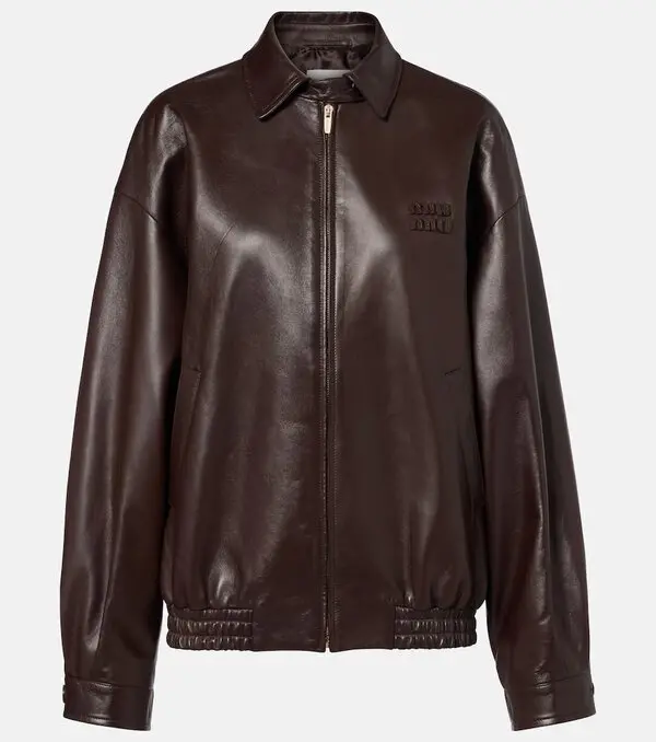 Miu Miu Logo Leather Bomber Jacket