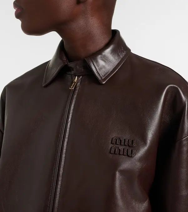 Miu Miu Logo Leather Bomber Jacket