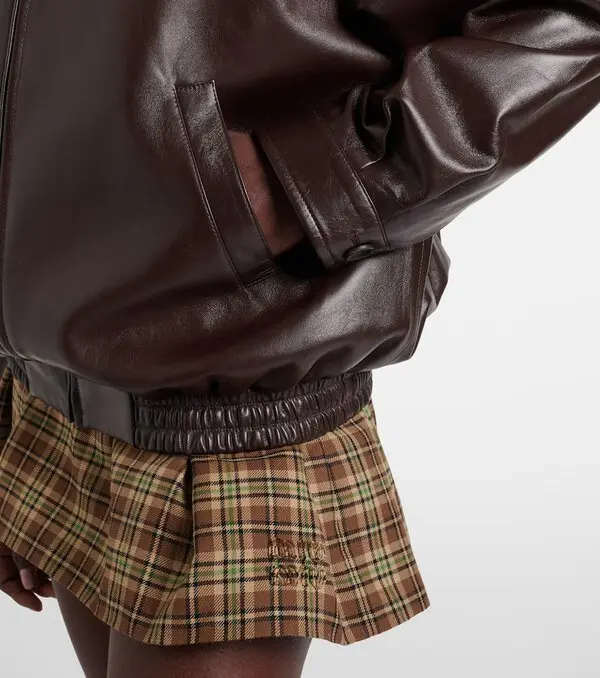 Miu Miu Logo Leather Bomber Jacket