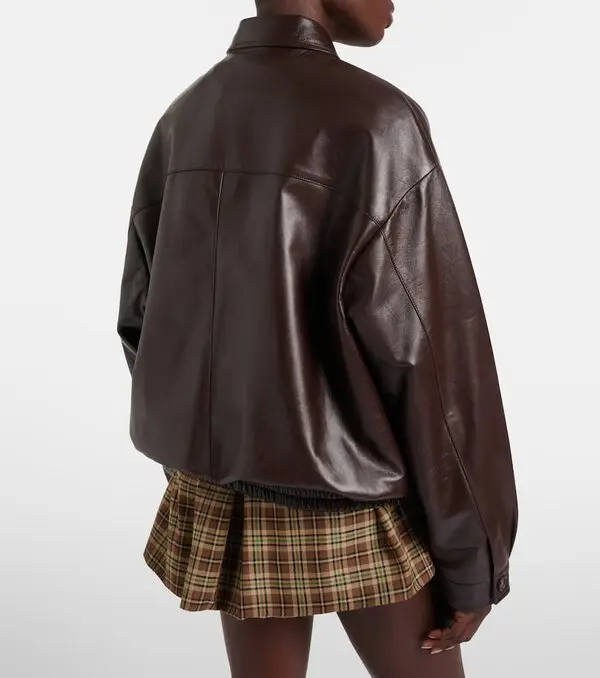 Miu Miu Logo Leather Bomber Jacket