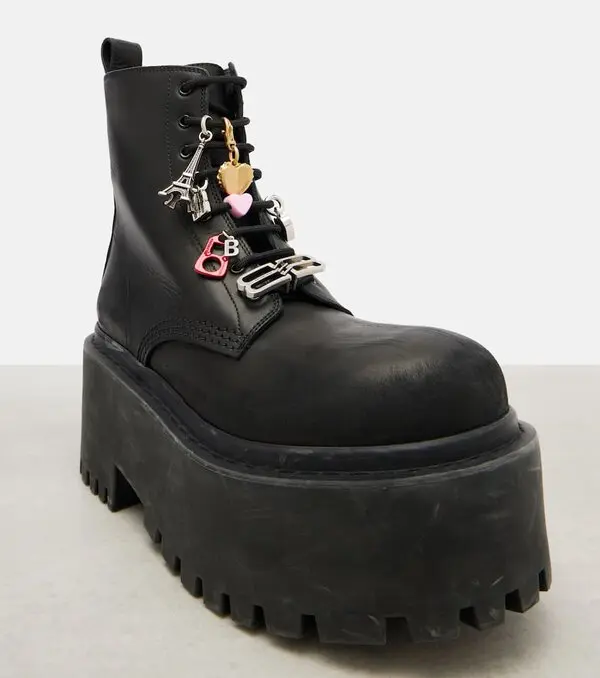 Balenciaga Embellished Leather Platform Combat Boots