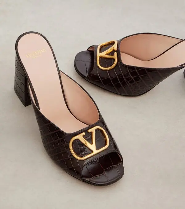 Valentino Garavani Vlogo 95 Croc-effect Leather Mules - Brown