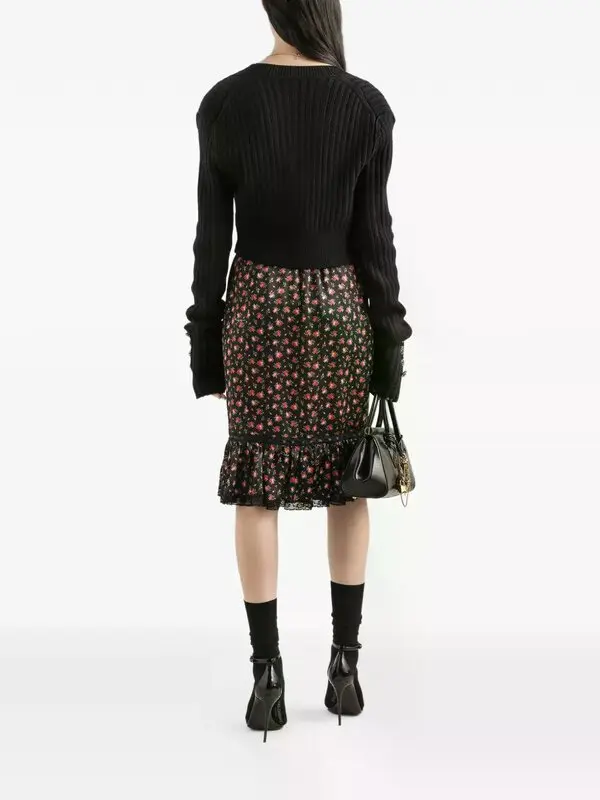 Dolce & Gabbana Button Ribbed Jacket With Floral Scarf Detail