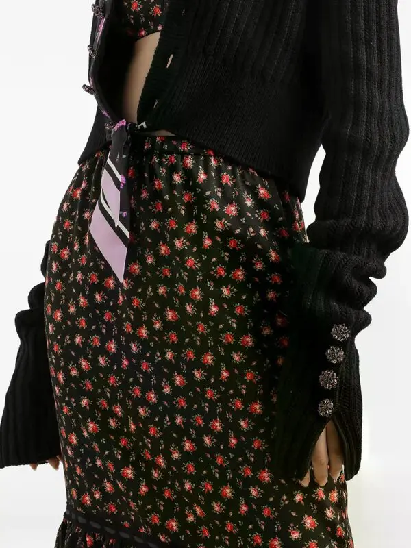Dolce & Gabbana Button Ribbed Jacket With Floral Scarf Detail
