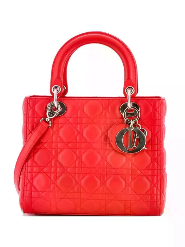 Dior Lady Medium Satchel Cannage Quilt Lambskin - Red