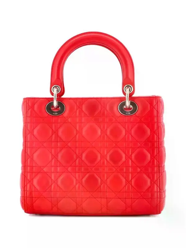 Dior Lady Medium Satchel Cannage Quilt Lambskin - Red