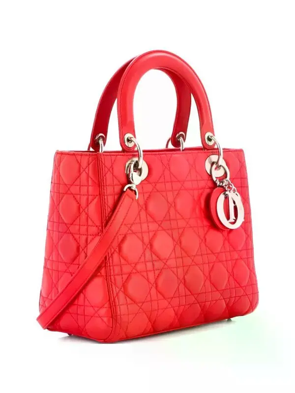 Dior Lady Medium Satchel Cannage Quilt Lambskin - Red