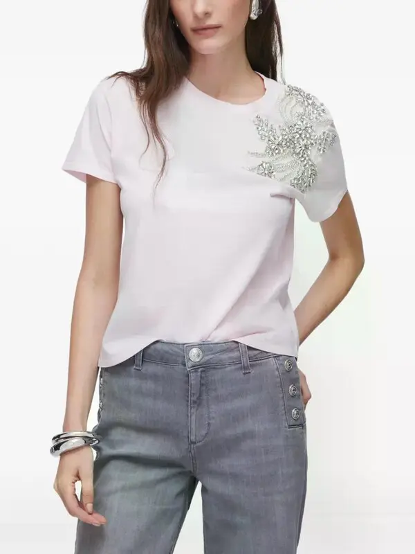 Liu Jo Crewneck T-shirt With Jewel Embellishment - Pink