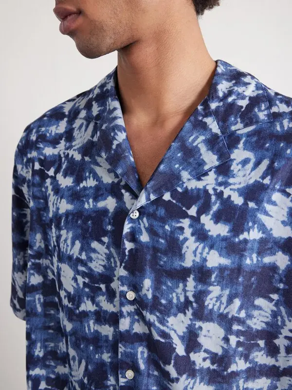 Officine Générale Eren Camp-collar Tie-dyed Lyocell Shirt - Blue