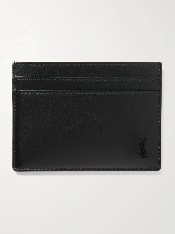 Saint Laurent Tiny Cassandre Logo-appliquéd Leather Cardholder - Black