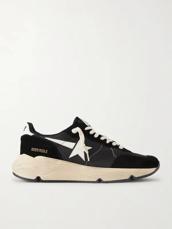 GOLDEN GOOSE Running Sole Leather-trimmed Sneakers - Black