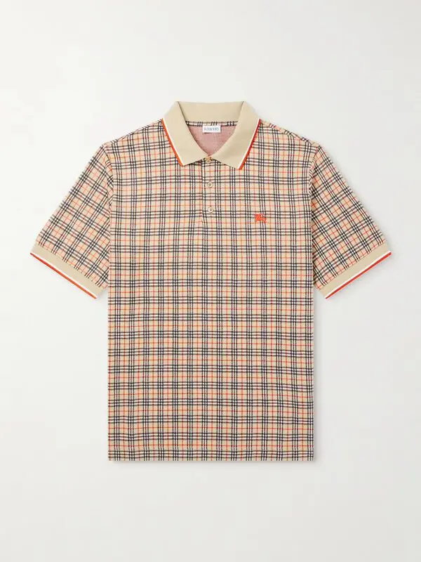 Burberry Logo-embroidered Checked Jacquard Polo Shirt - Neutrals