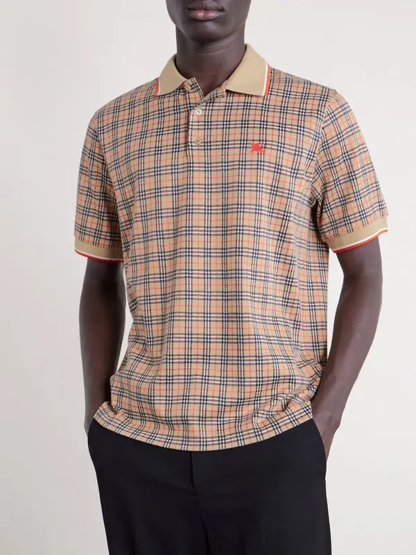 Burberry Logo-embroidered Checked Jacquard Polo Shirt - Neutrals