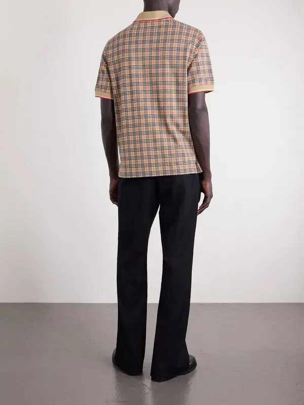 Burberry Logo-embroidered Checked Jacquard Polo Shirt - Neutrals
