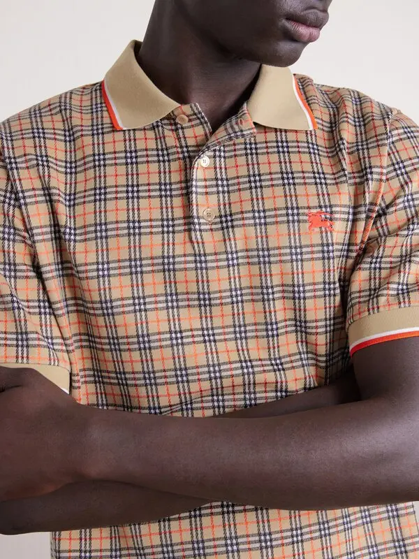 Burberry Logo-embroidered Checked Jacquard Polo Shirt - Neutrals