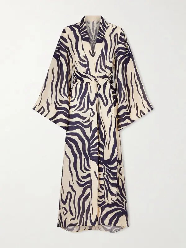 Johanna Ortiz Boa Whisper Belted Zebra-print Linen Coverup - Ivory