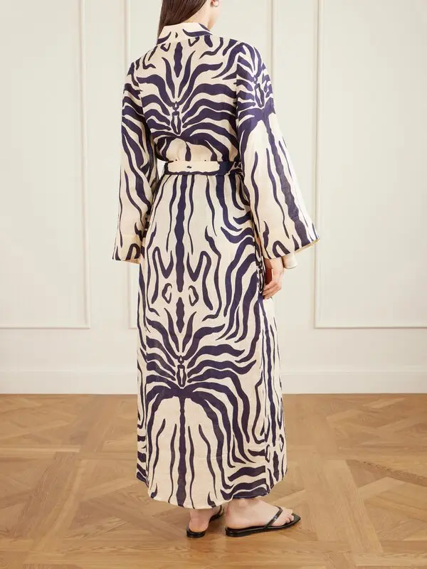 Johanna Ortiz Boa Whisper Belted Zebra-print Linen Cover-up