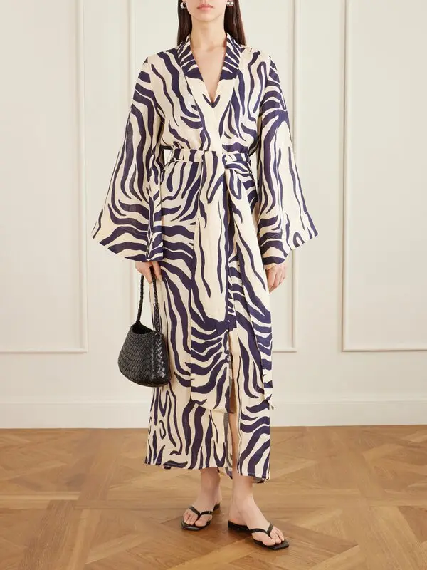 Johanna Ortiz Boa Whisper Belted Zebra-print Linen Cover-up