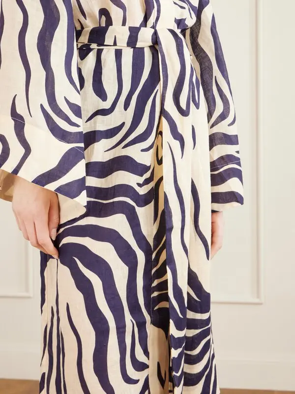 Johanna Ortiz Boa Whisper Belted Zebra-print Linen Cover-up