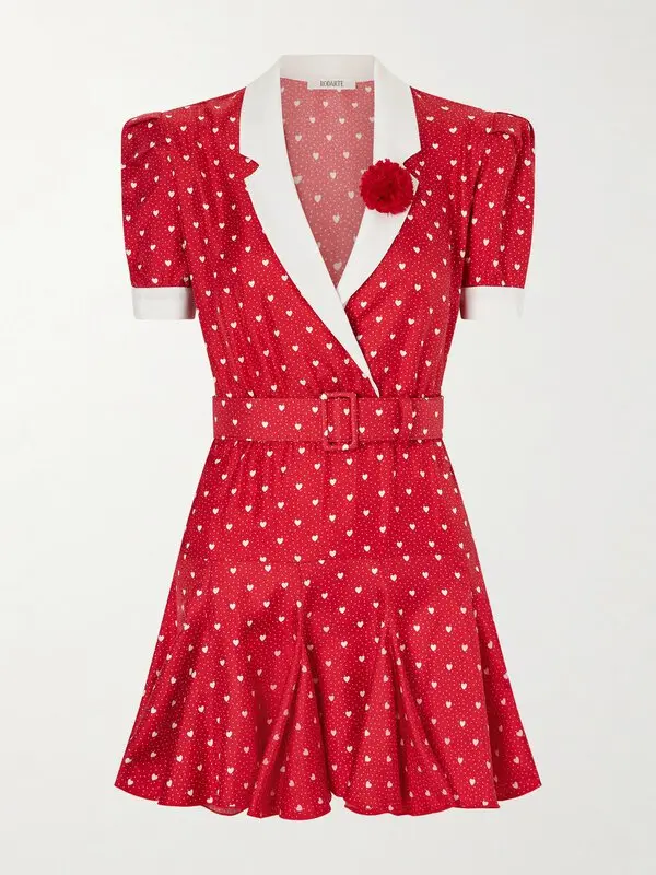 RODARTE Belted Printed Silk-twill Mini Dress