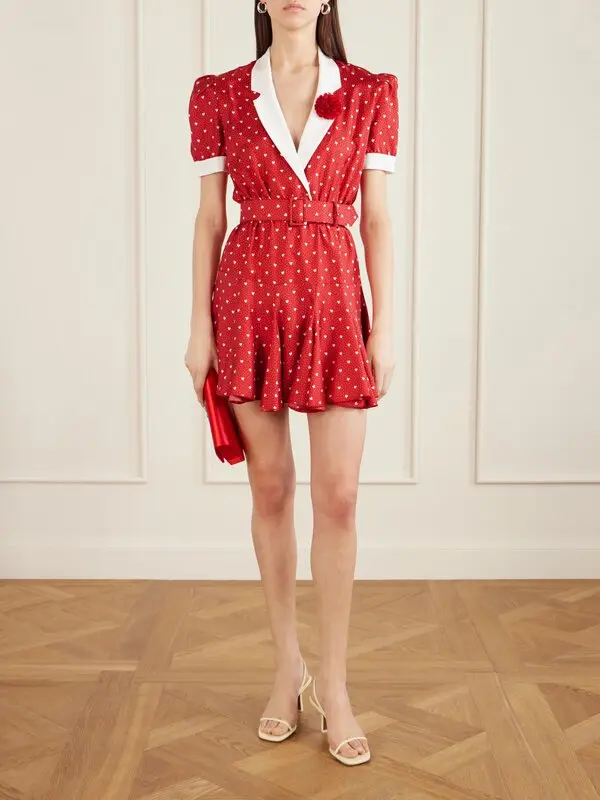 RODARTE Belted Printed Silk-twill Mini Dress