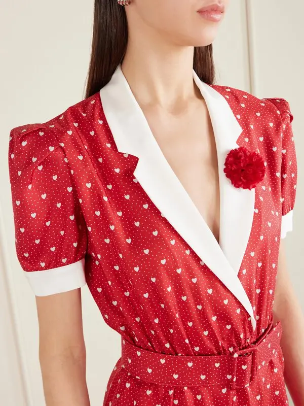 RODARTE Belted Printed Silk-twill Mini Dress