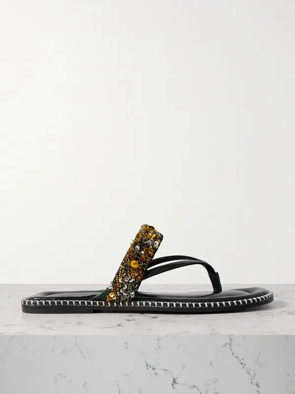Dries Van Noten Embellished Whipstitched Leather Sandals - Green