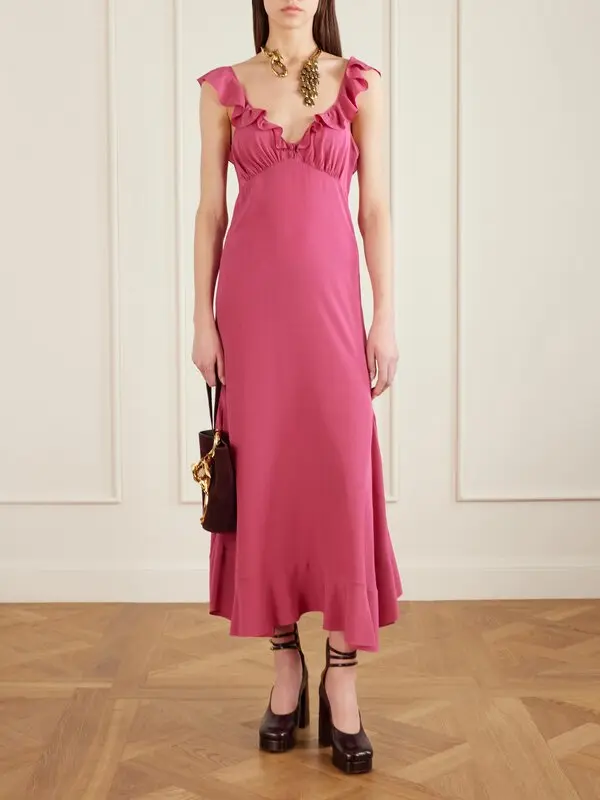 Chloé Ruffled Silk-chiffon Midi Dress - Pink