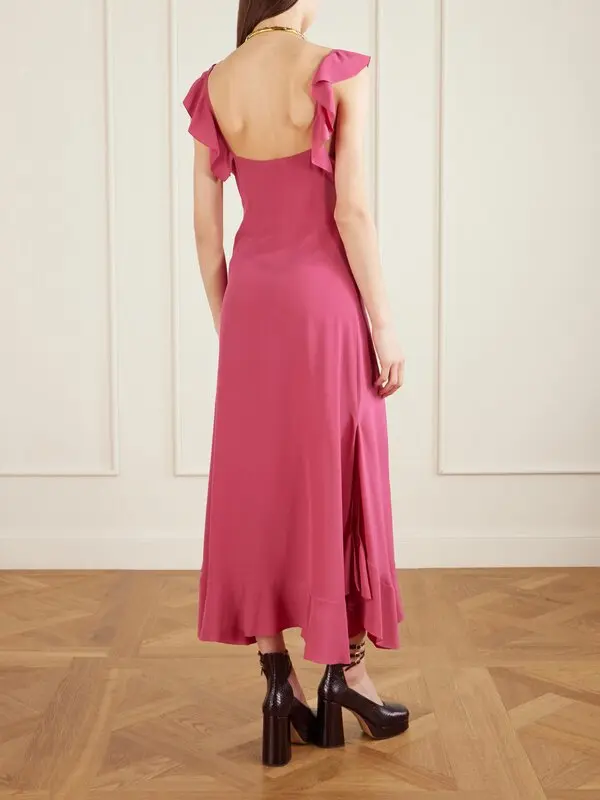 Chloé Ruffled Silk-chiffon Midi Dress - Pink
