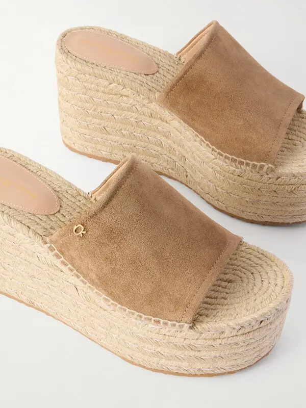 GIANVITO ROSSI Suede Platform Espadrille Sandals - Neutrals