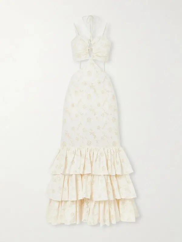 CRISTIANO MARCHELI Penelope Broderie Anglaise Maxi Dress - Neutrals