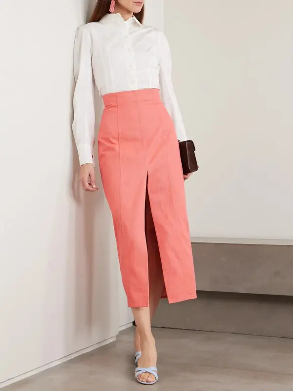 Carolina Herrera Denim Midi Skirt - Orange