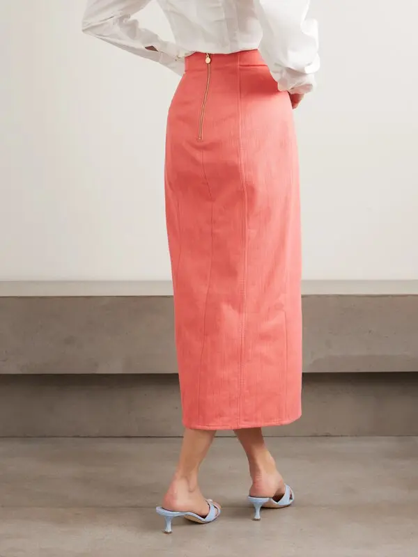 Carolina Herrera Denim Midi Skirt - Orange