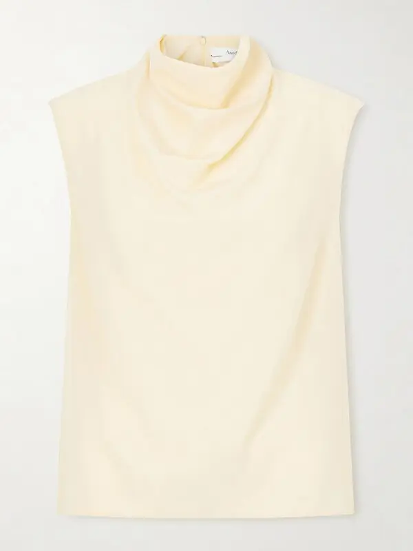 Another Tomorrow Draped Silk-crepe Blouse - Yellow