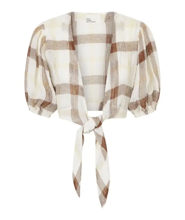 Lisa Marie Fernandez Pouf Cropped Checked Linen-blend Crepon Blouse - Multi