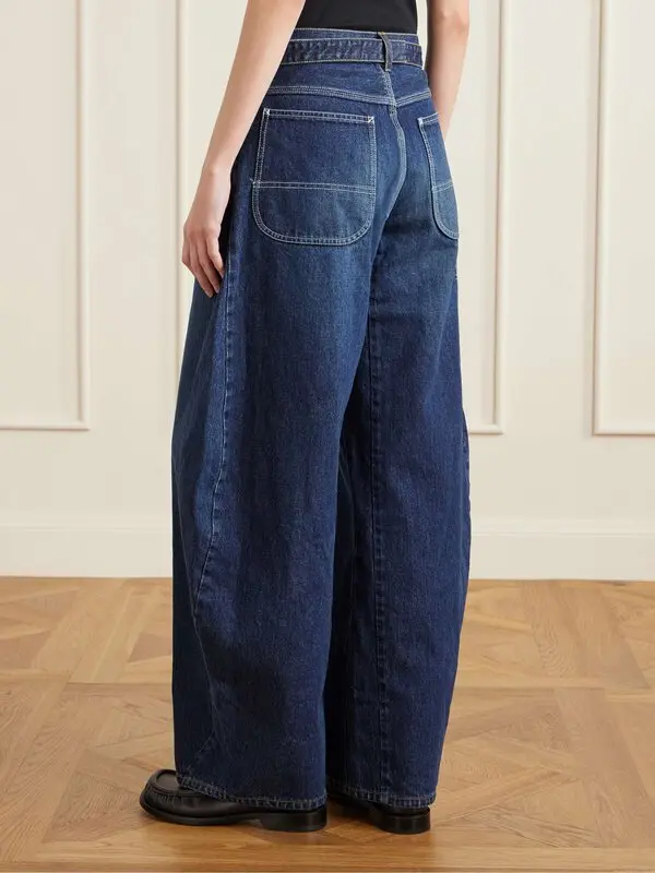 Sacai Belted High-rise Barrel-leg Jeans