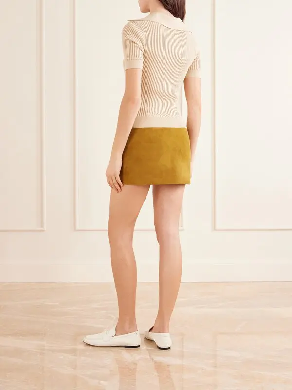 PATOU Embroidered Ribbed Cotton Polo Shirt - Neutrals