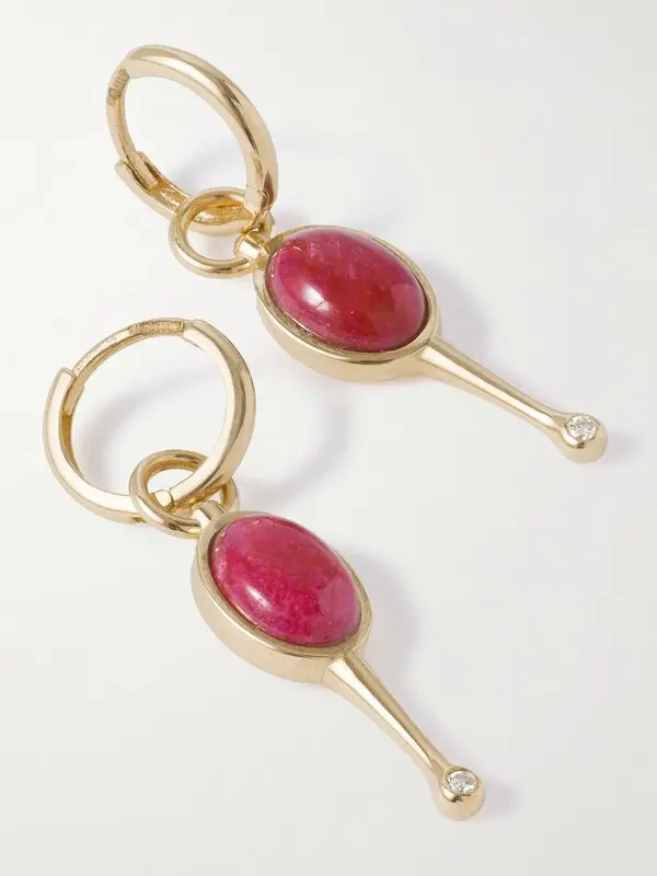 LOREN STEWART Stellar Key Ruby And Diamond Hoop Earrings