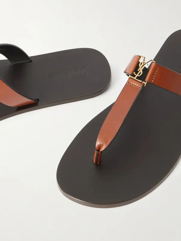 Saint Laurent Cassandra Embellished Thong Sandals - Brown
