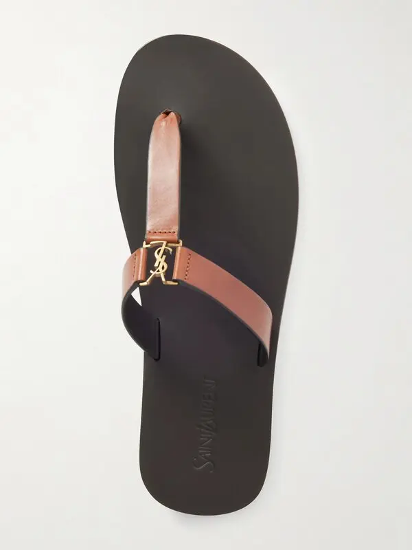 Saint Laurent Cassandra Embellished Thong Sandals - Brown