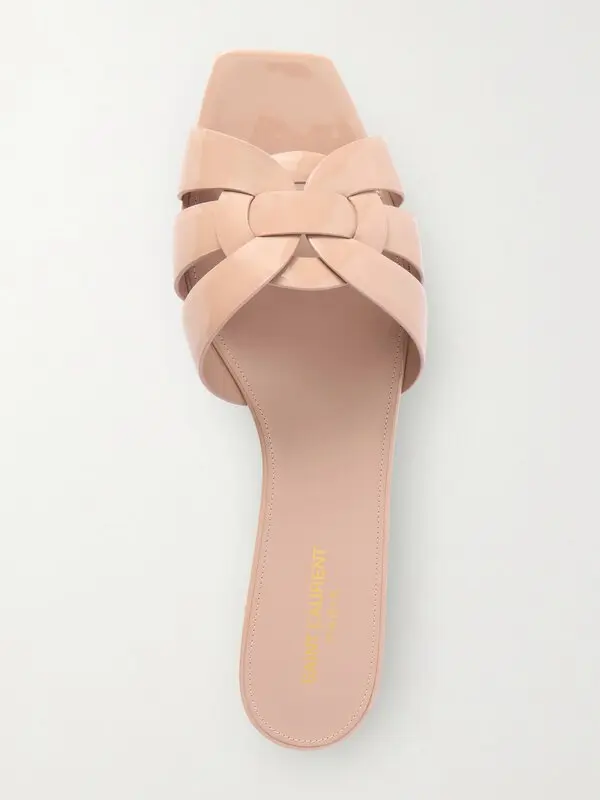 Saint Laurent Tribute Woven Patent-leather Slides