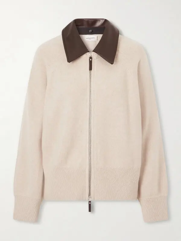 Brandon Maxwell Conrad Leather-trimmed Recycled Cashmere Jacket - Neutrals