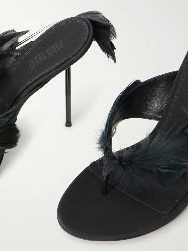 Paris Texas Lidia Feather-trimmed Satin Mules