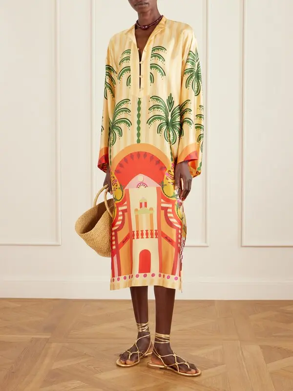 CRISTIANO MARCHELI Fiorenza Printed Silk-satin Kaftan