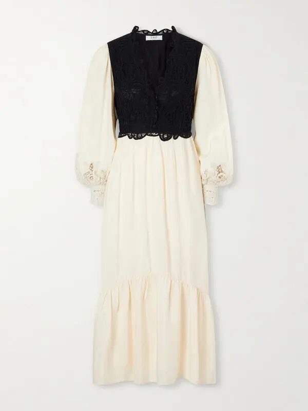 Sea Adelina Woven And Guipure Lace Maxi Dress - Neutrals